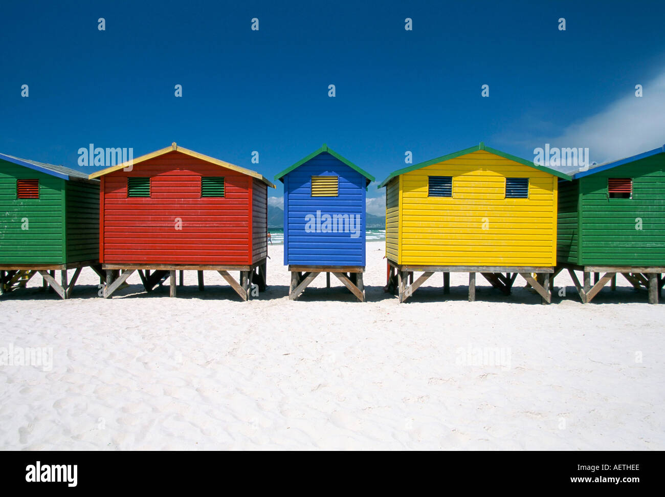 Colourful beach bathing huts Muizenburg False Bay Cape Town South ...
