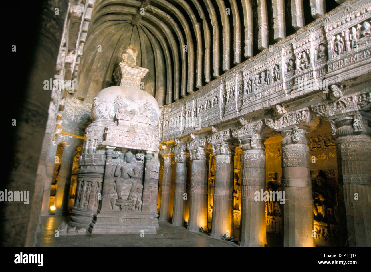 Buddhist cave temple 1500 years old carved in in situ Deccan basalt ...