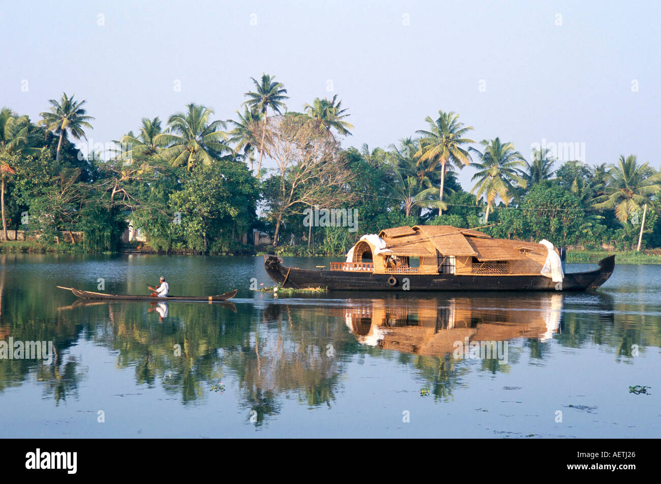 Tourists rice boat on the backwaters near Kayamkulam Kerala India Asia ...
