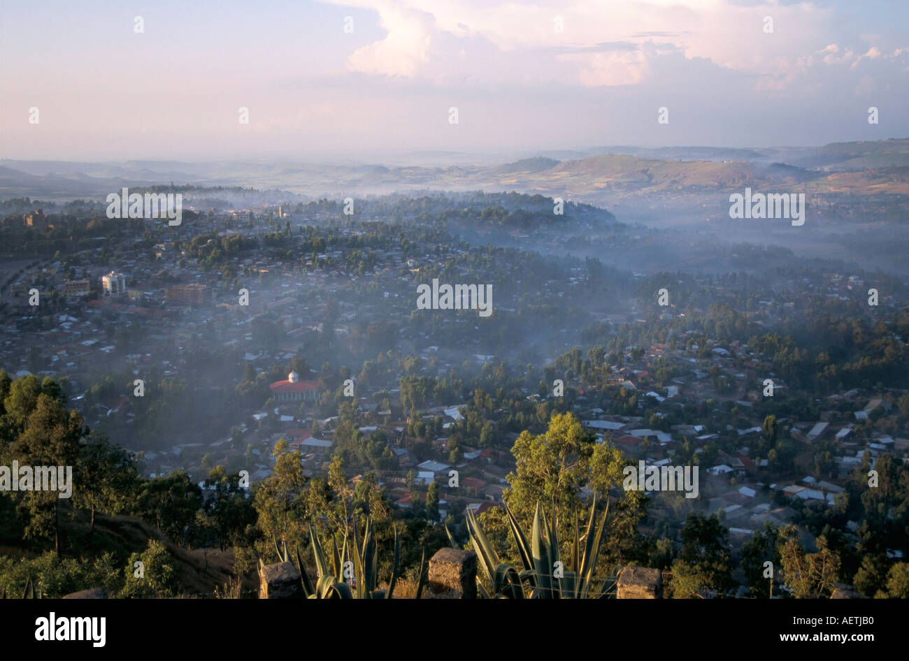 Aerial view of the town with early morning mist taken from Goha Hotel ...