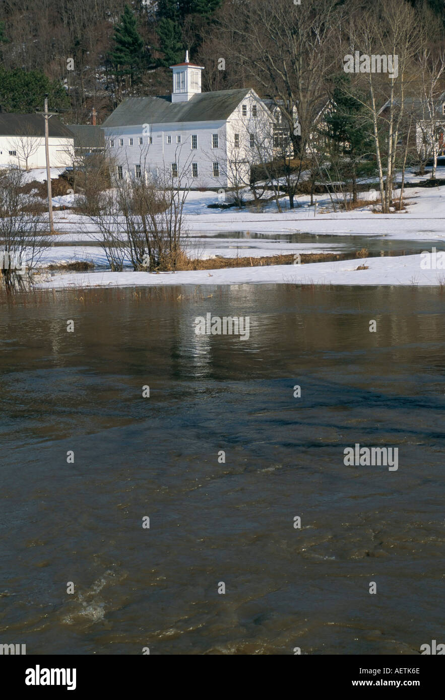 Melting snow results in water rising and threat of floods Stowe Vermont ...
