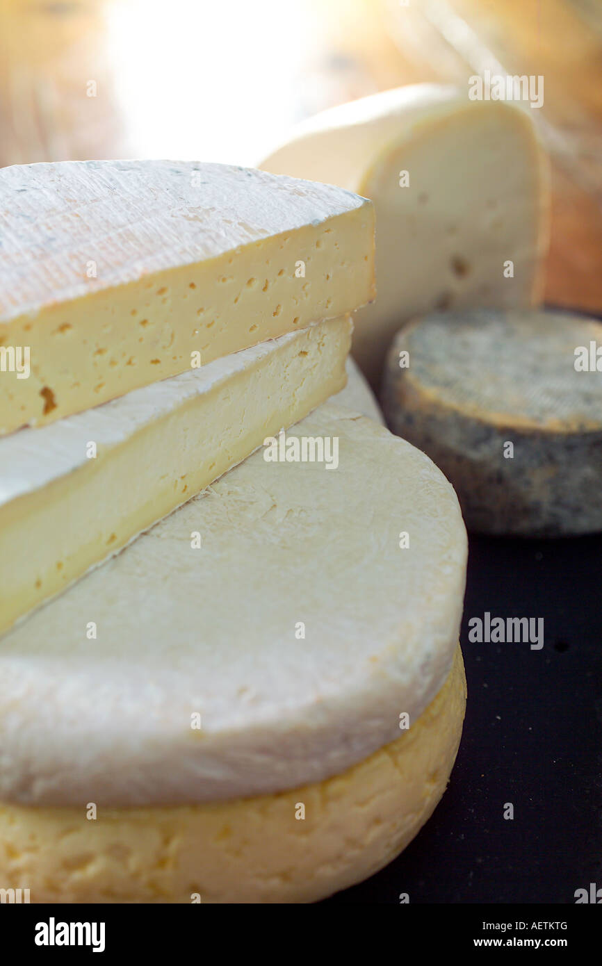 Welsh Cheese selection on farmhouse table Stock Photo - Alamy