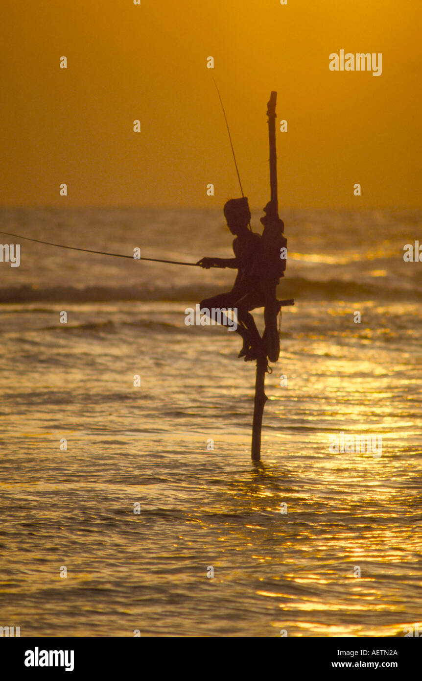 Stilt fisherman pole fisherman Sri Lanka Asia Stock Photo - Alamy