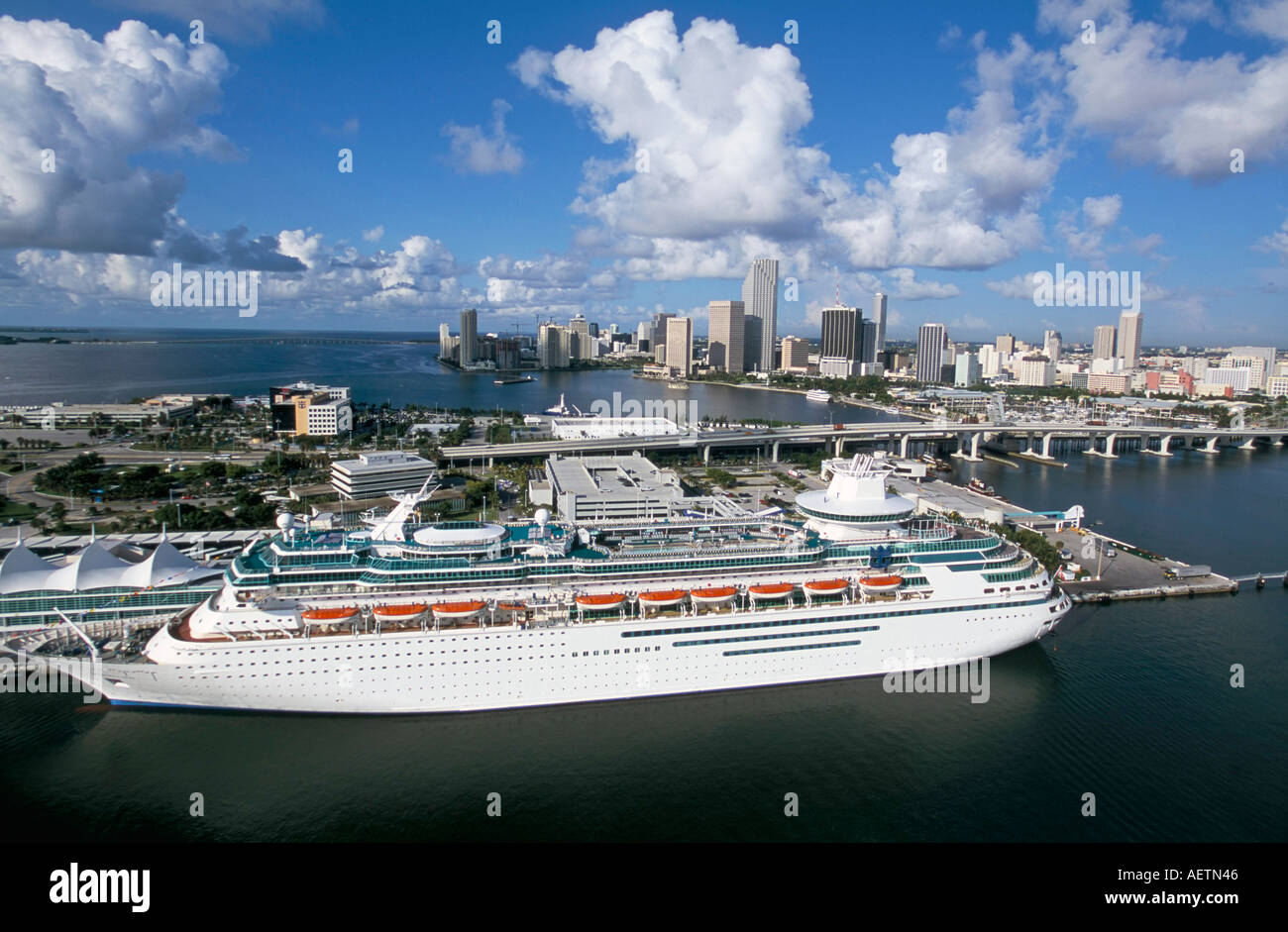 Aeial view of cruise ship Miami Beach Miami Florida United States of ...