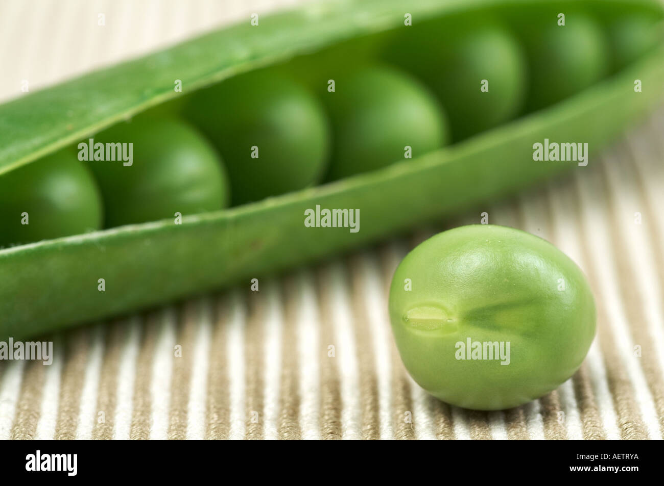 Macro pea pod on stripped background Stock Photo - Alamy
