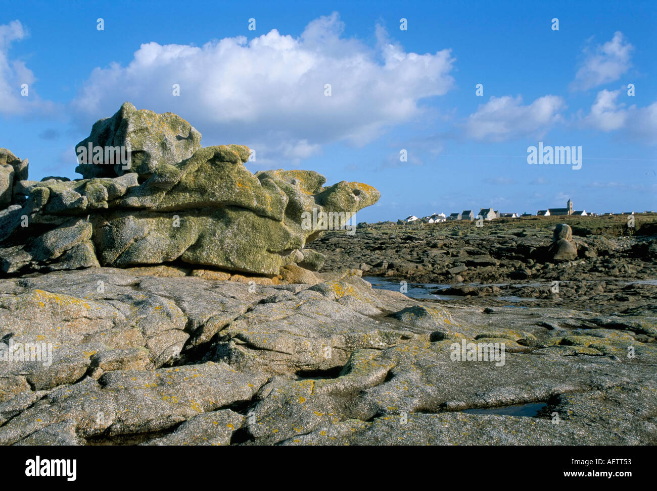 The village seen from the great rocks Ile de Sein Breton Islands ...
