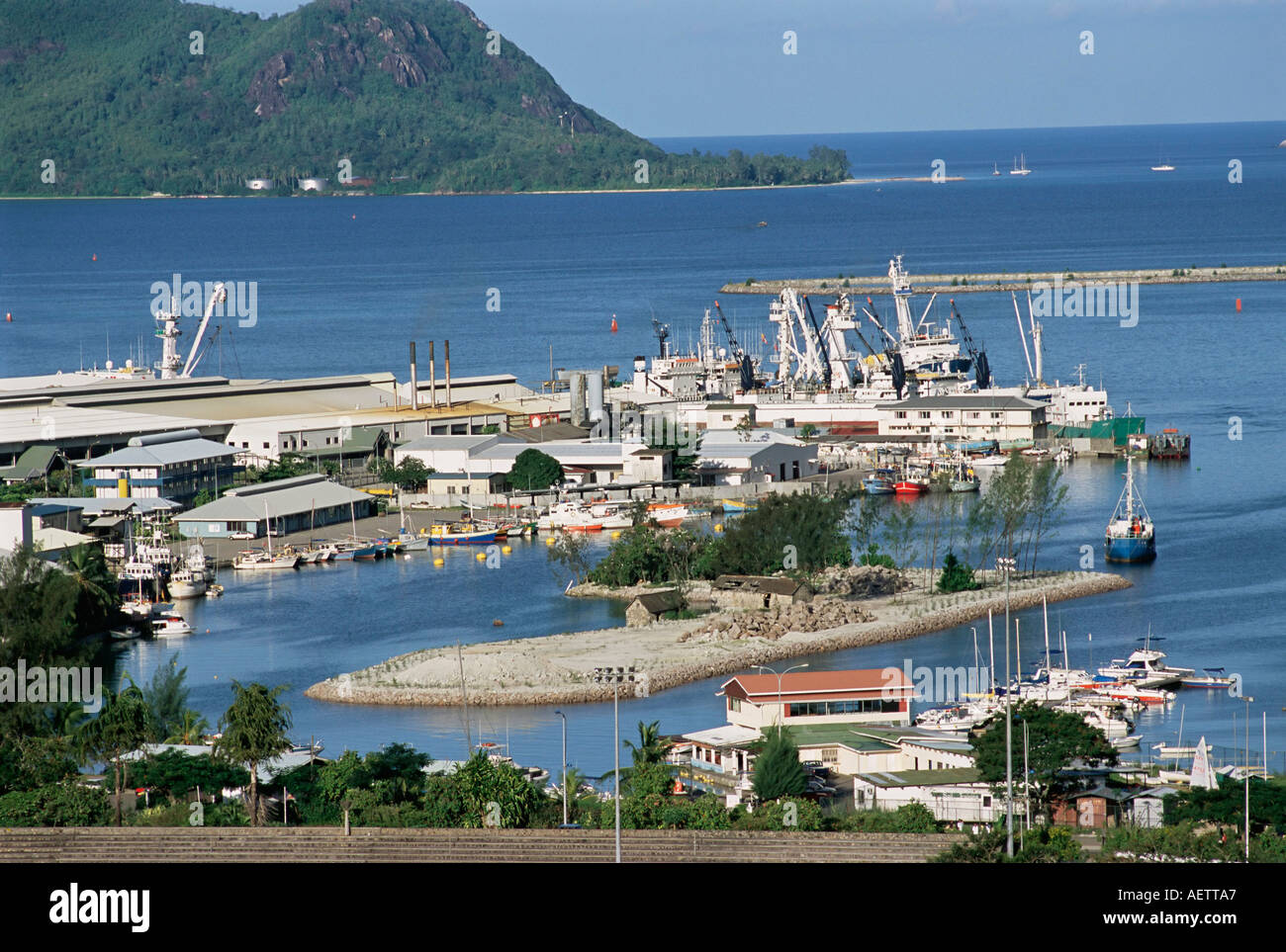 Fishing port Victoria northeast coast island of Mahe Seychelles Indian ...