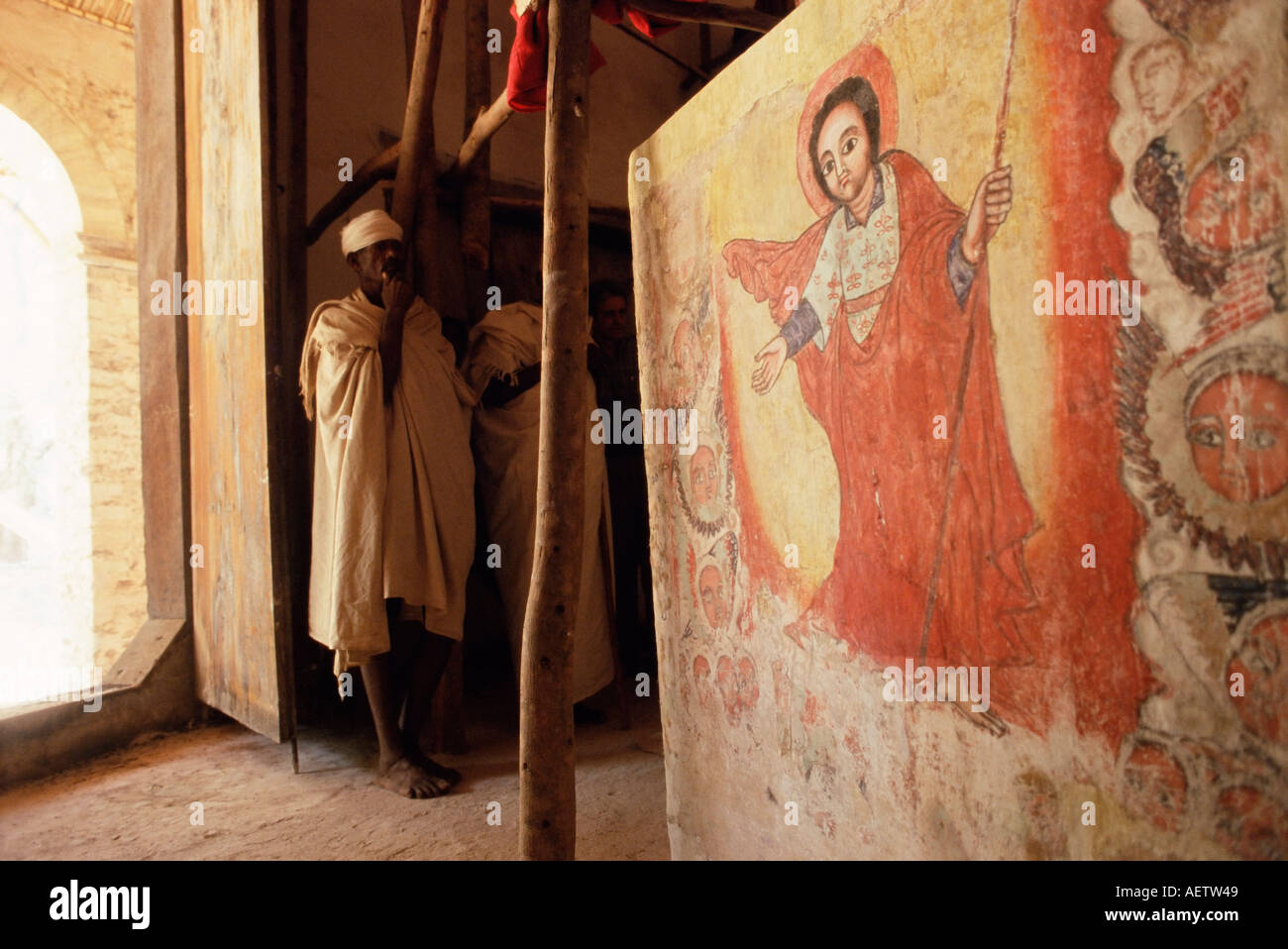 Wall painting in interior Christian church of Narga Selassie island of ...
