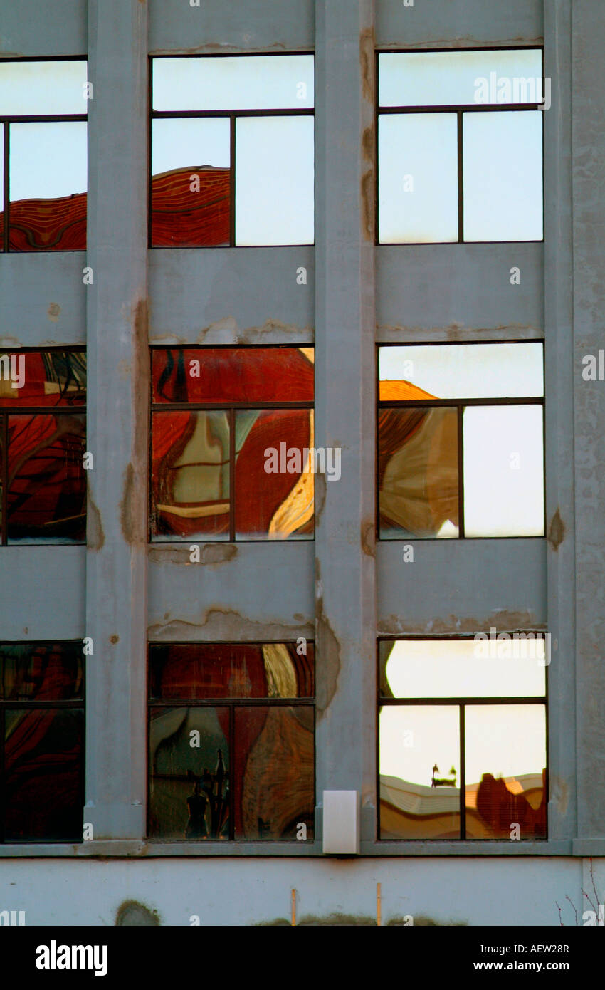 Odd reflections in windows of office building, Detroit, Michigan Stock ...