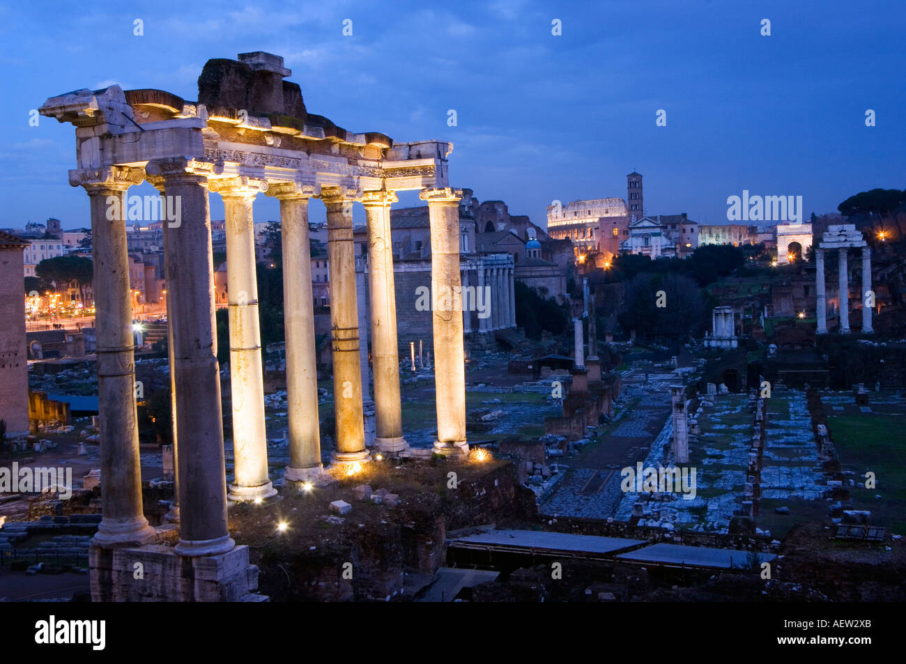The Colosseum marble column ruins dusk night the Forum Rome Italy ...