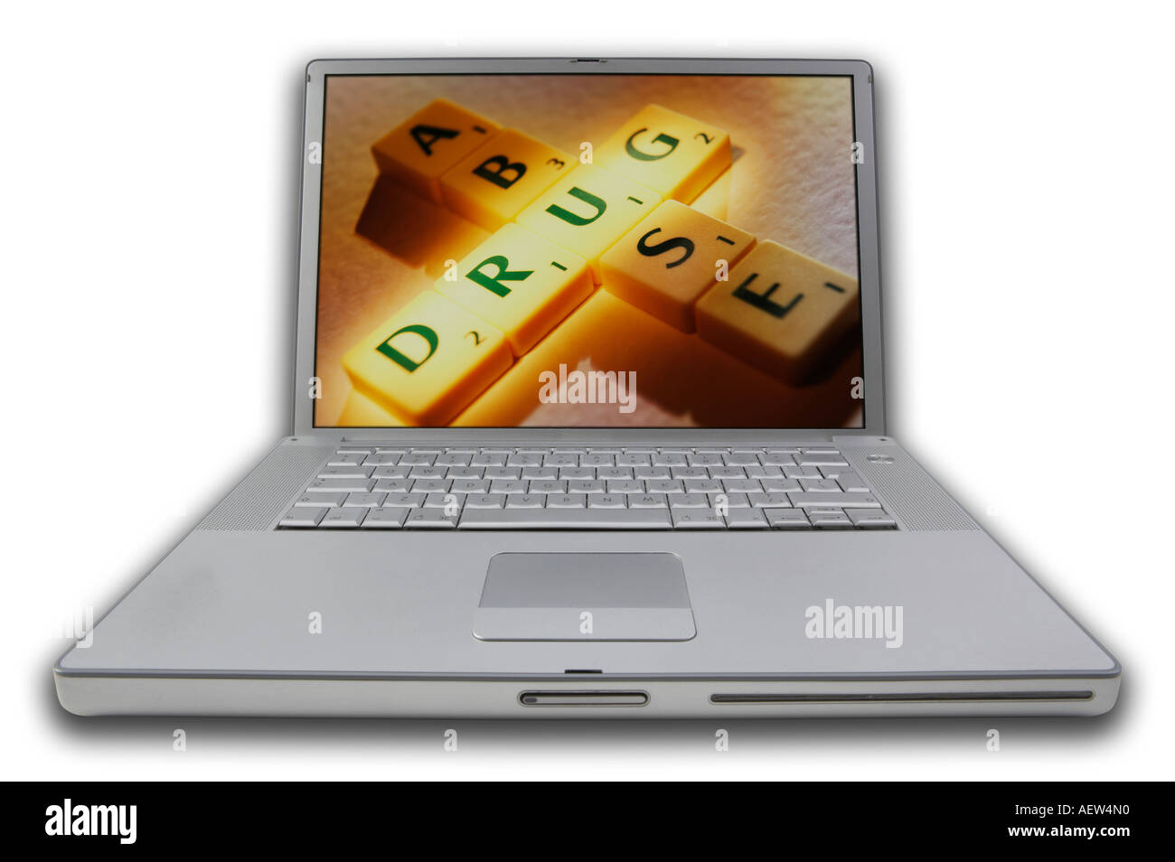 LAP TOP COMPUTER WITH SCRABBLE LETTERS ON SCREEN SPELLING WORDS DRUG ...