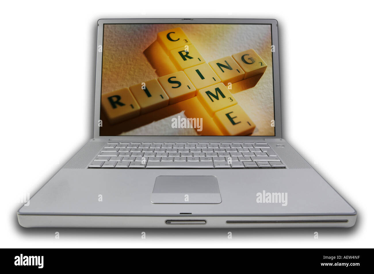 LAP TOP COMPUTER WITH SCRABBLE LETTERS ON SCREEN SPELLING WORDS RISING ...