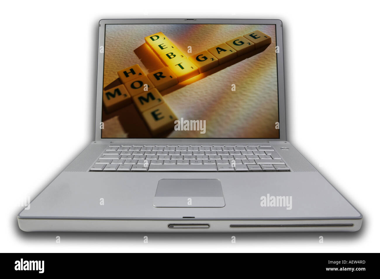 LAP TOP COMPUTER WITH SCRABBLE LETTERS ON SCREEN SPELLING WORDS HOME ...