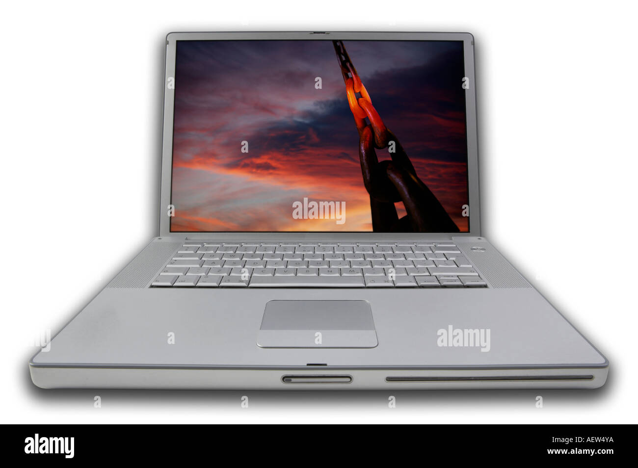 LAP TOP NOTE BOOK COMPUTER DISPLAYING PICTURE OF STEEL CHAIN IN ...