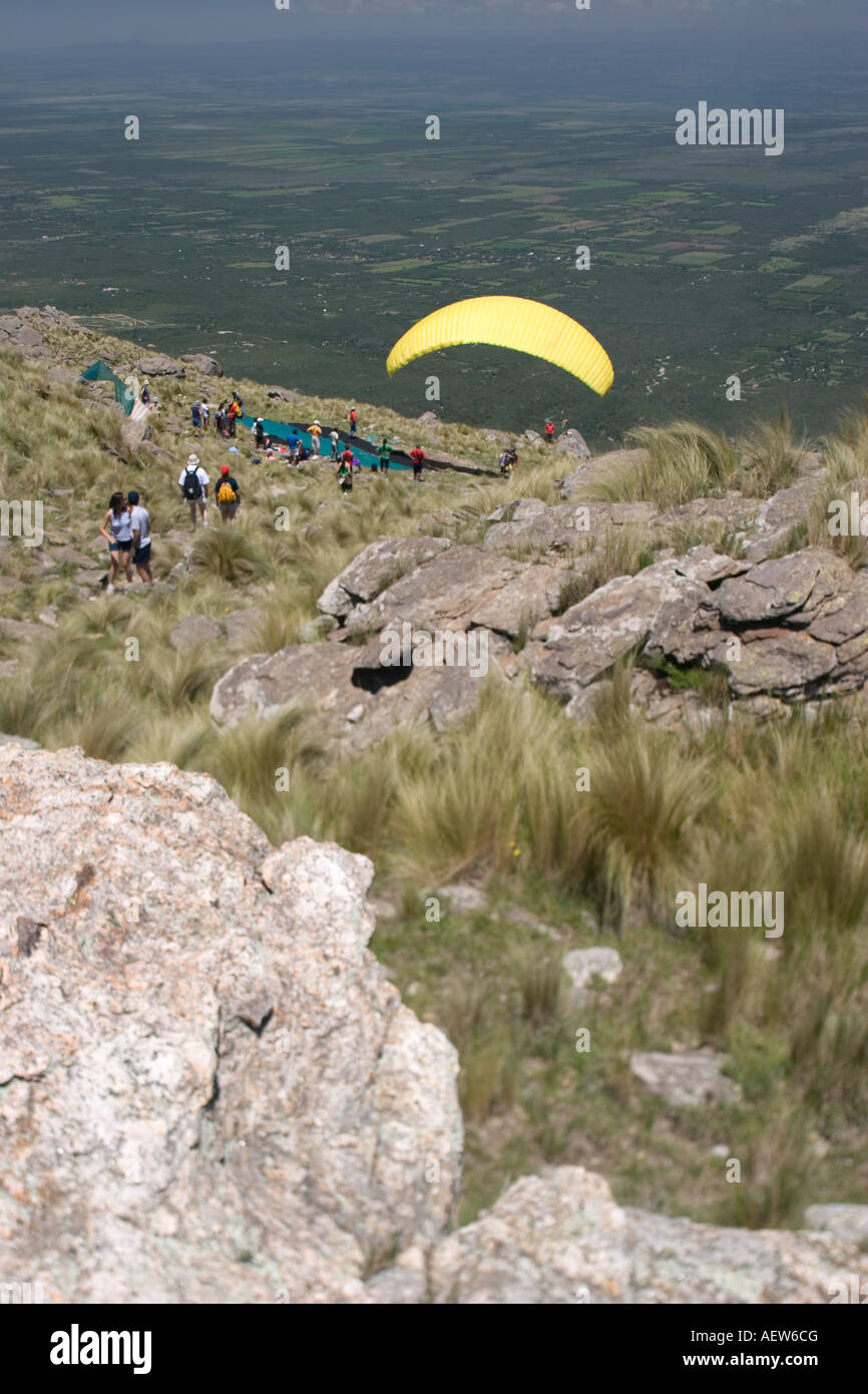 South America Central Argentina Merlo pilot launching and flying ...