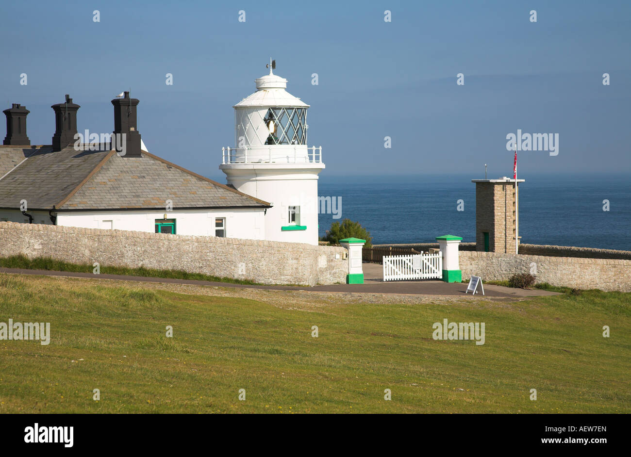 Anvil Point lighthouse situated on Durlston Head, Isle of Purbeck ...