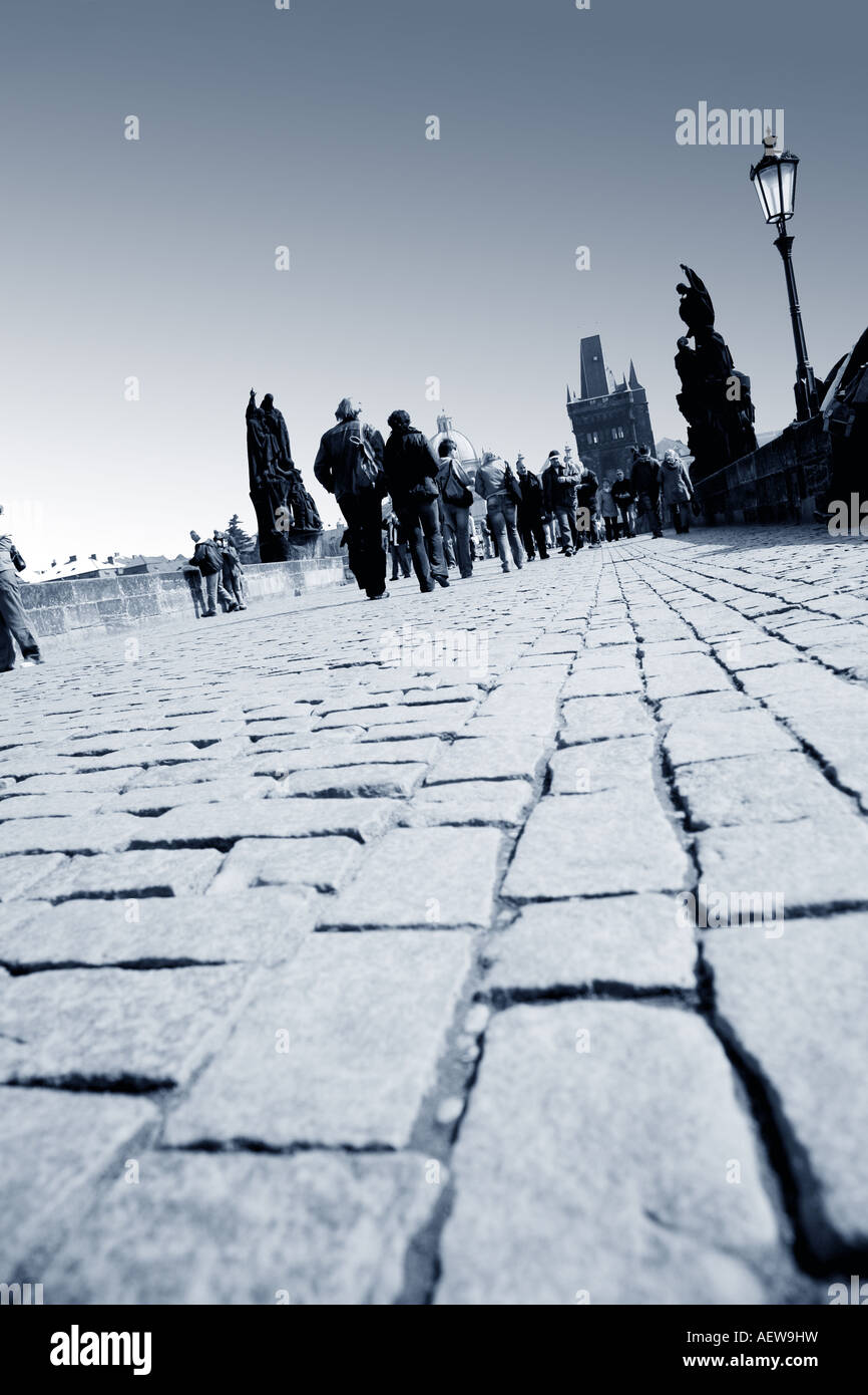 Charles Bridge Prague blue tone Stock Photo - Alamy