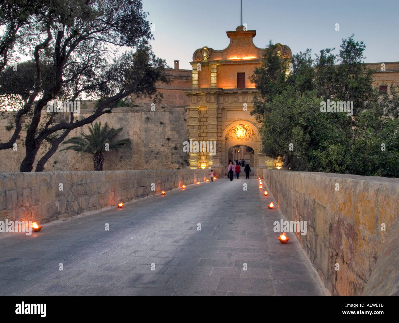 The Entrance of the Main Gate of Mdina,illuminated by lit torches,Mdina ...