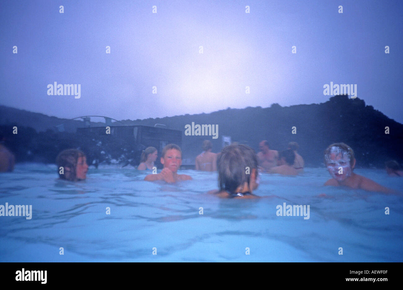 Blue Lagoon near Rejkjavik thermal pool fog young people Stock Photo ...
