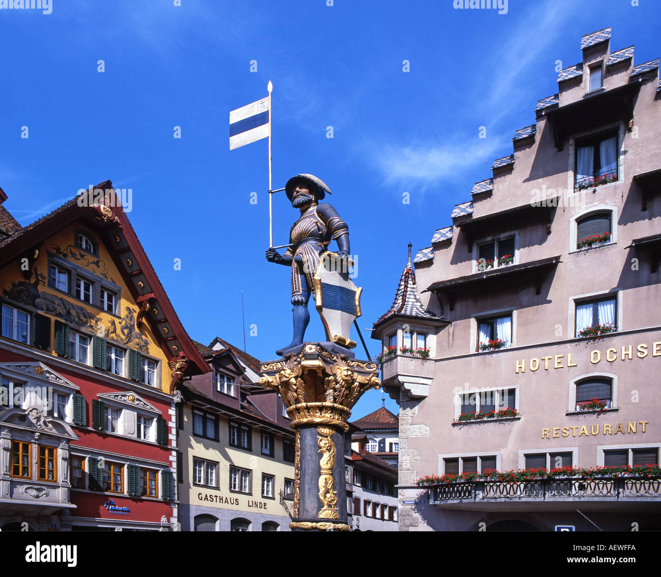 Switzerland Zug famous for low taxes fountain statue typical ...