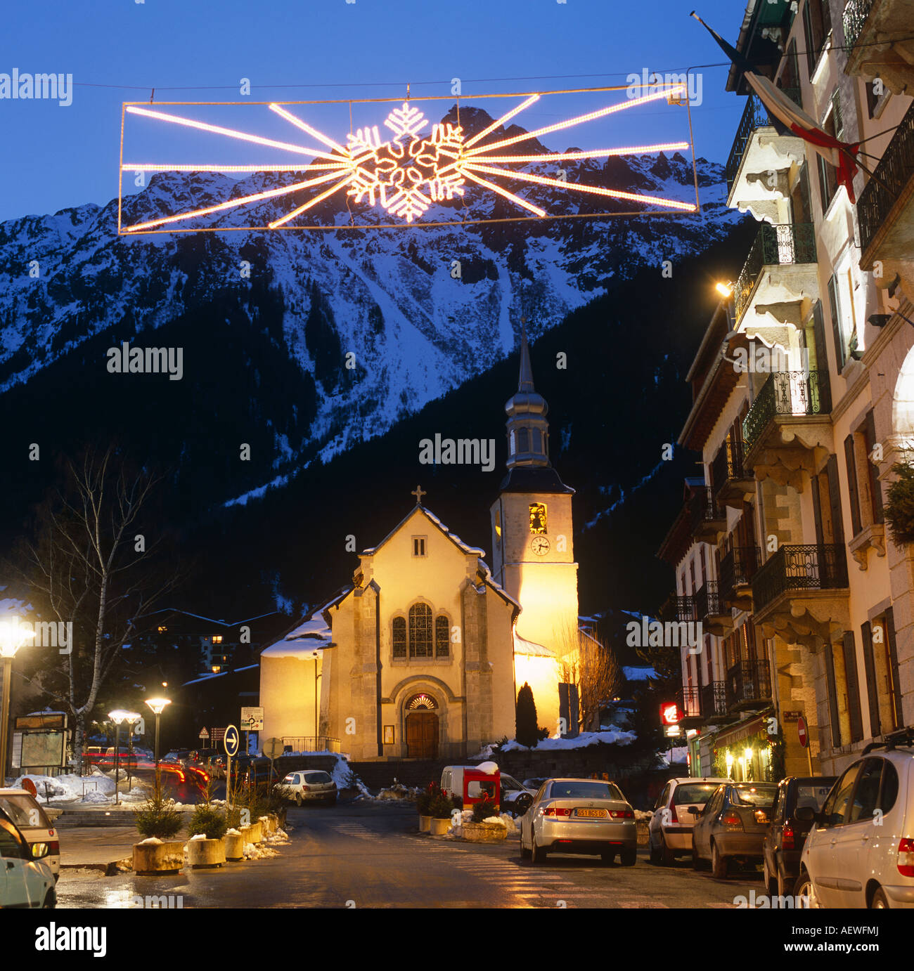 The Church At Christmas In Chamonix France Europe Stock Photo - Alamy