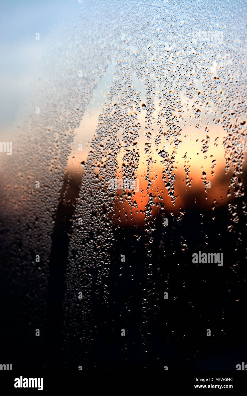 Condensation on a window at Dawn in Winter Stock Photo - Alamy