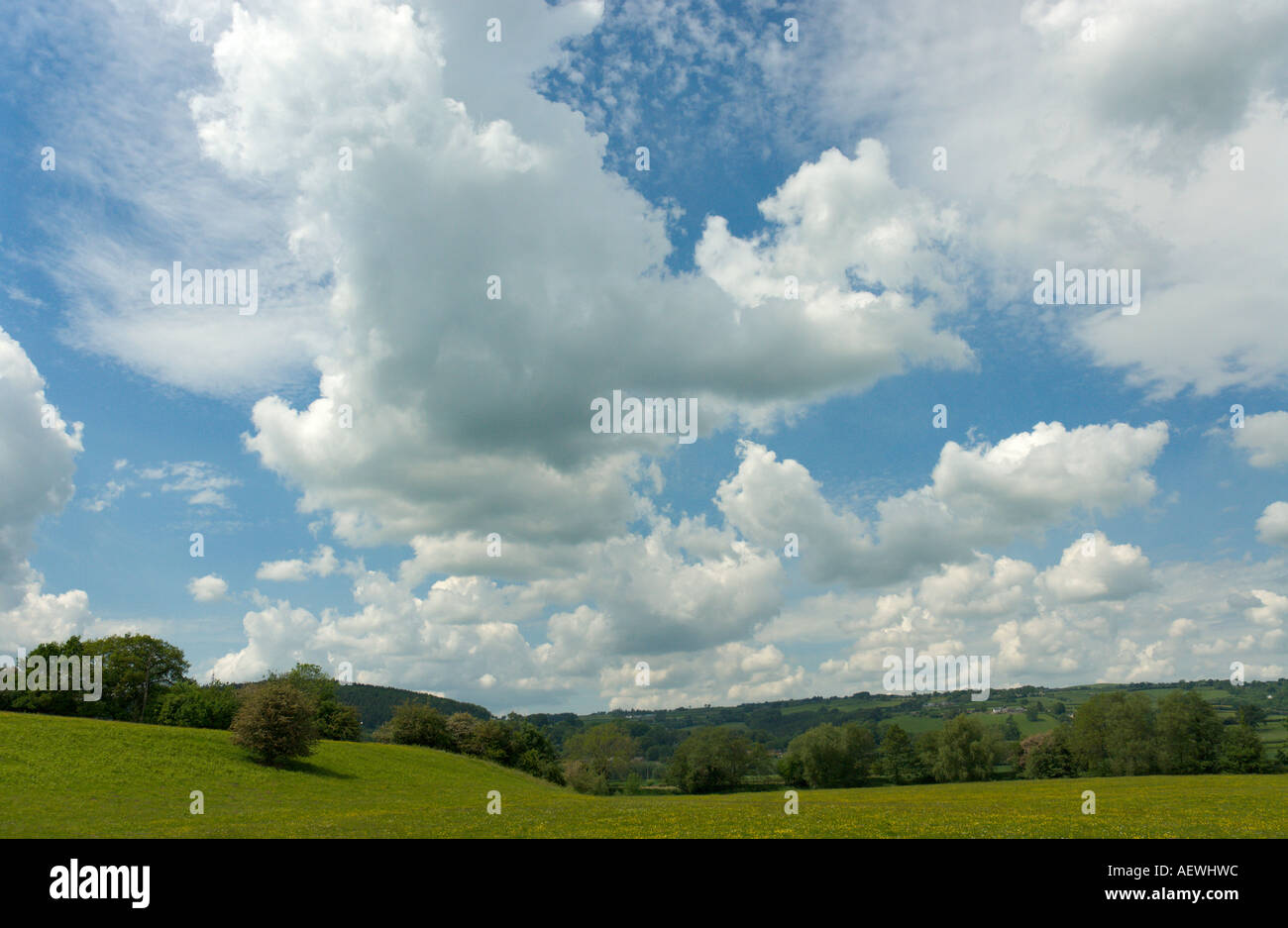 Mixed cloud types above The Warren at Hay-on-Wye Stock Photo - Alamy