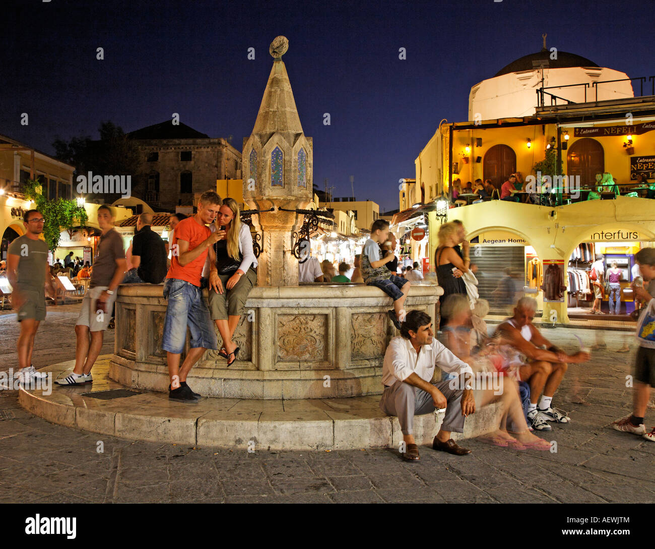 Fountain Hippocrates Square Old Rhodes Town Rhodes Greek Islands Greece ...