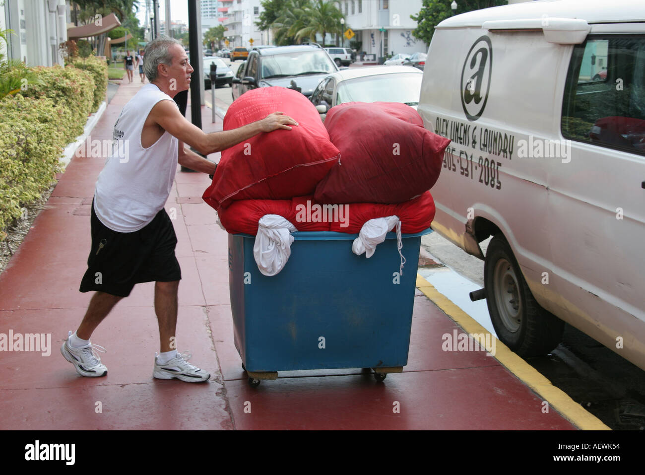Miami Beach Florida,Ocean Drive,hotel laundry linen service,van ...