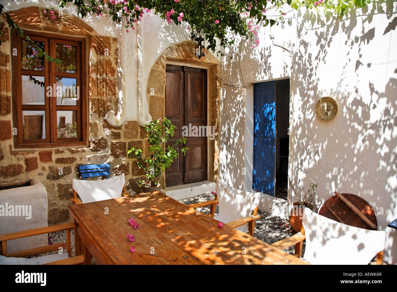 Traditional Villa Courtyard Lindos Rhodes Greek Islands Greece Hellas ...