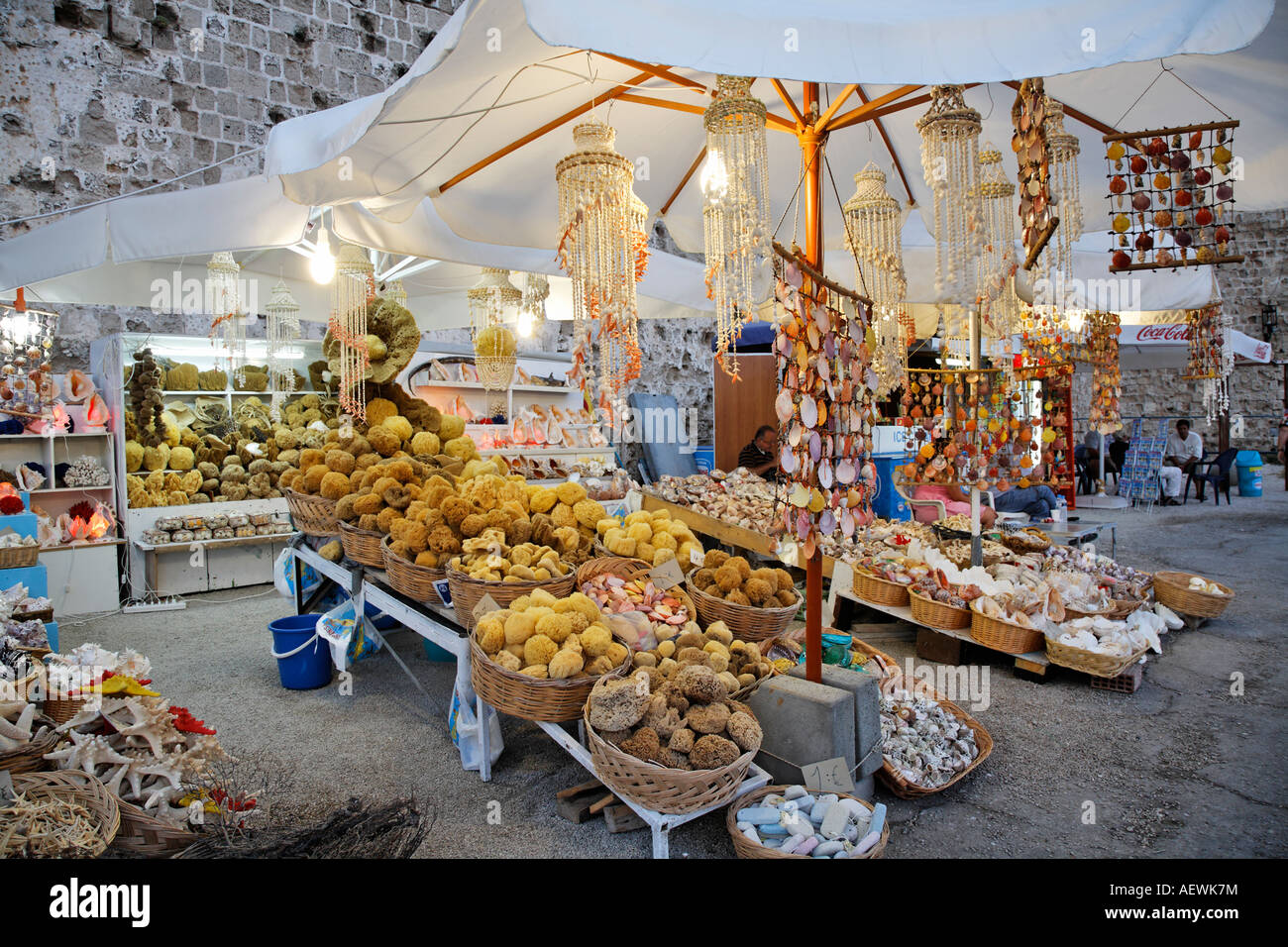 Shell and Sponge Stall Harbour Old Rhodes Town Greek Islands Greece ...