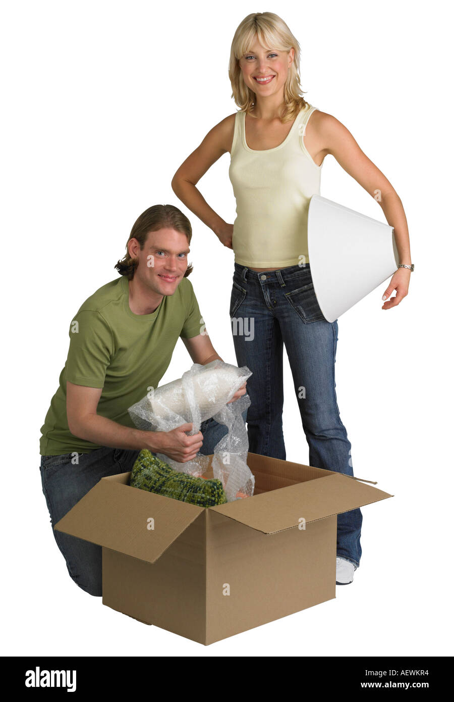 Moving house boxes couple Cut Out Stock Images & Pictures - Alamy