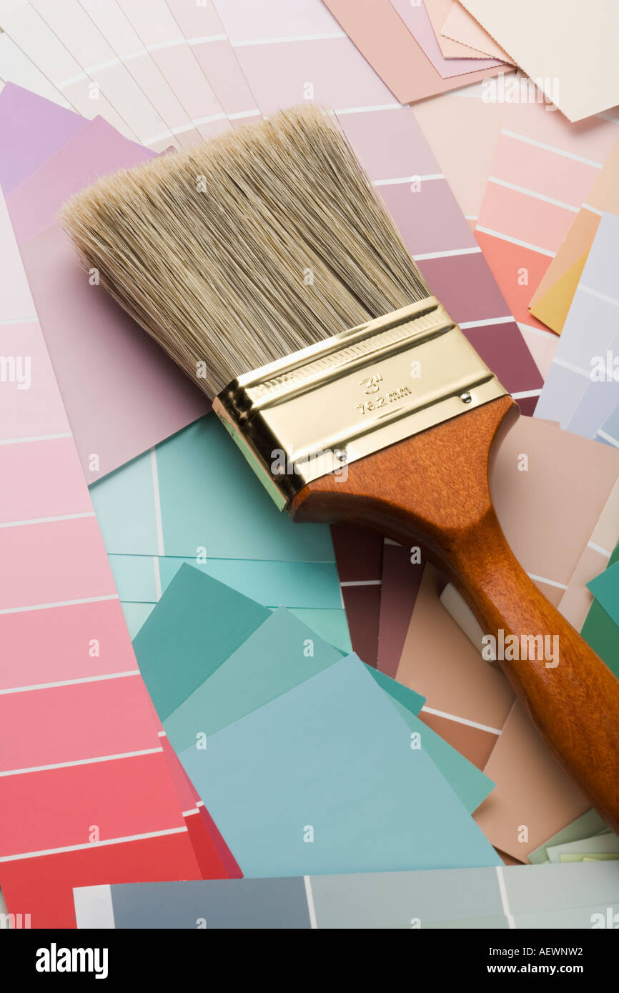 Paint brush and color samples Stock Photo - Alamy