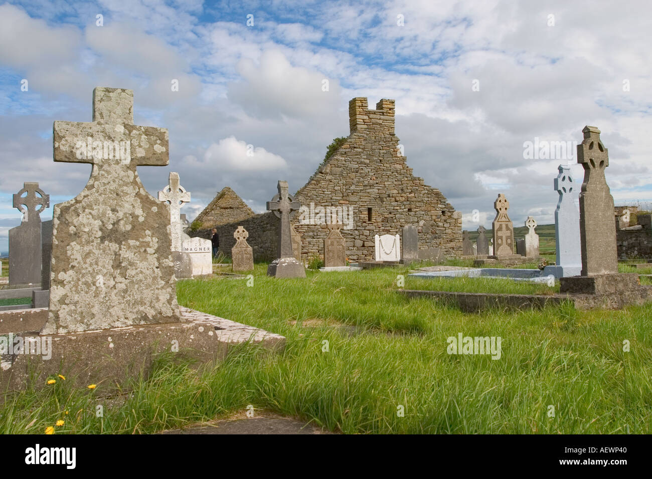 derelict medieval stone church wall in celtic in west county clare ...