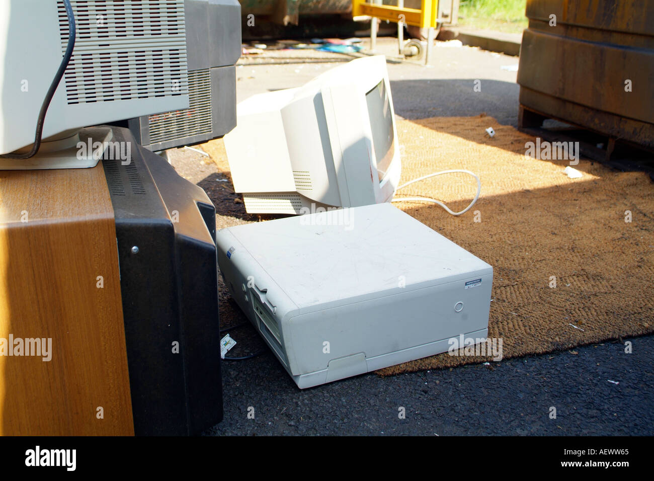 Old computers at a recycling center Stock Photo - Alamy