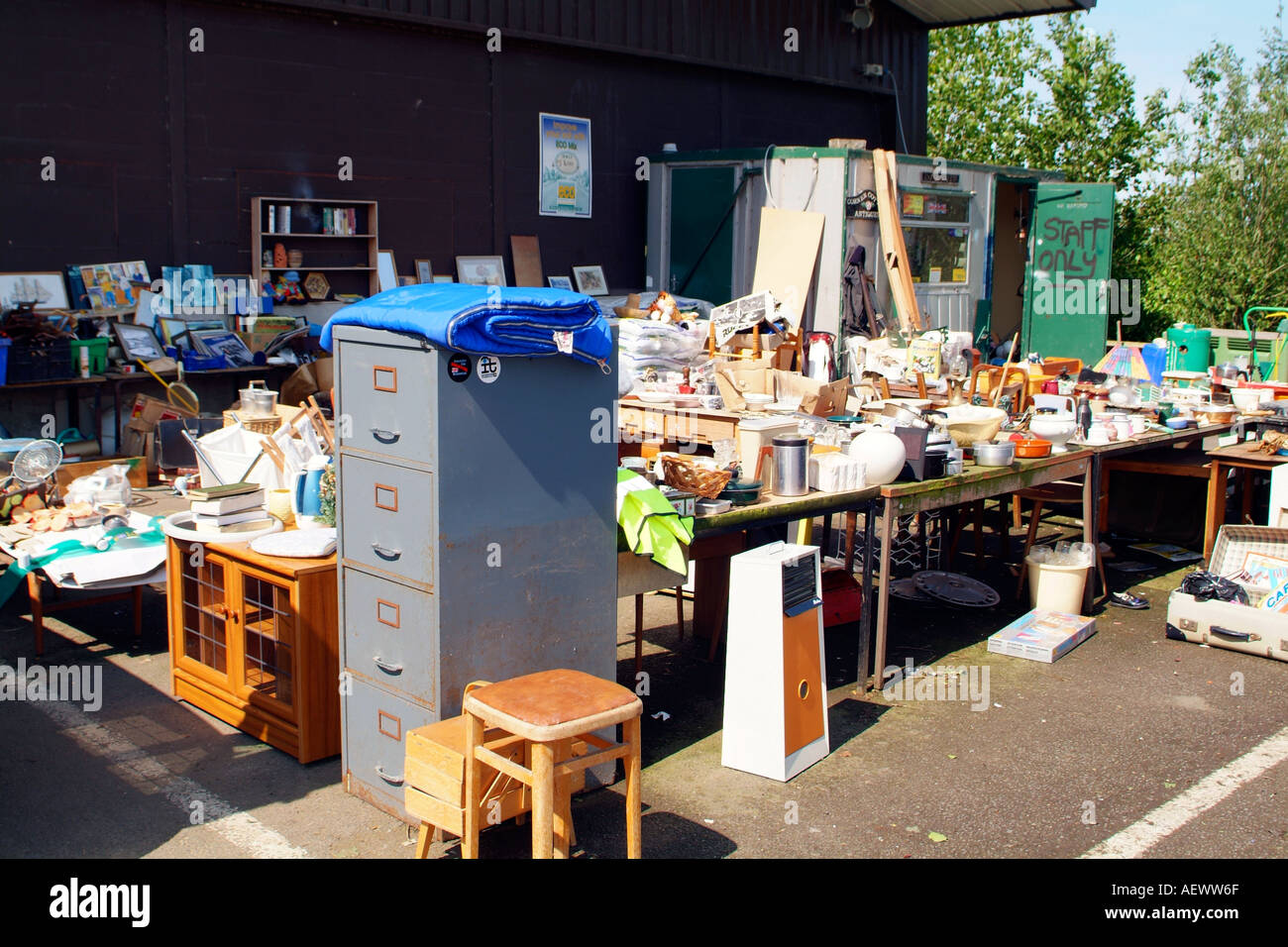 Things thrown out by people now for resale at a Recyling center Stock ...
