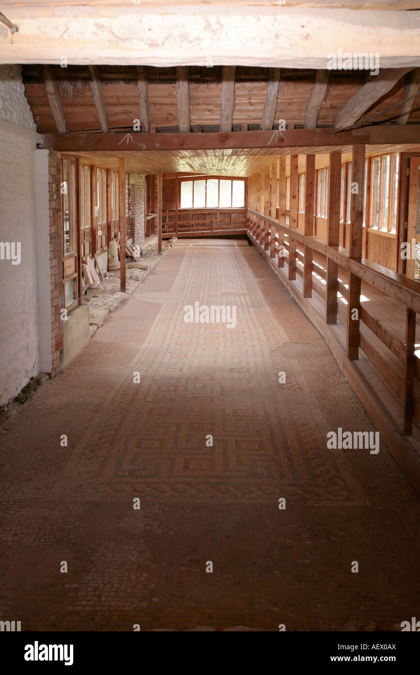 Geometric patterned Roman mosaic floor in the North Corridor at Bignor ...