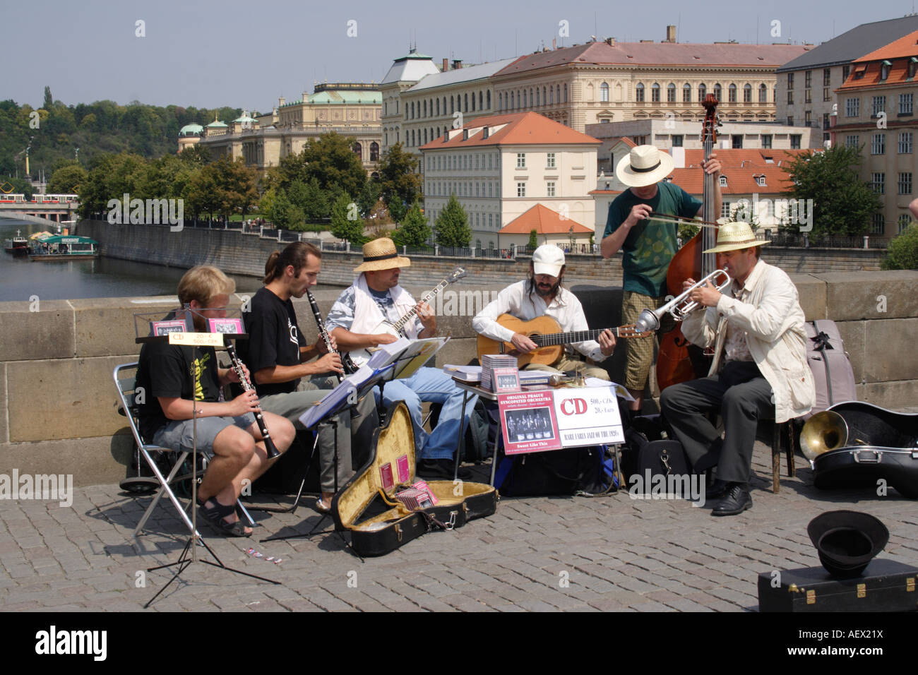 Band playing on Charles Bridge Prague August 2007 Stock Photo - Alamy