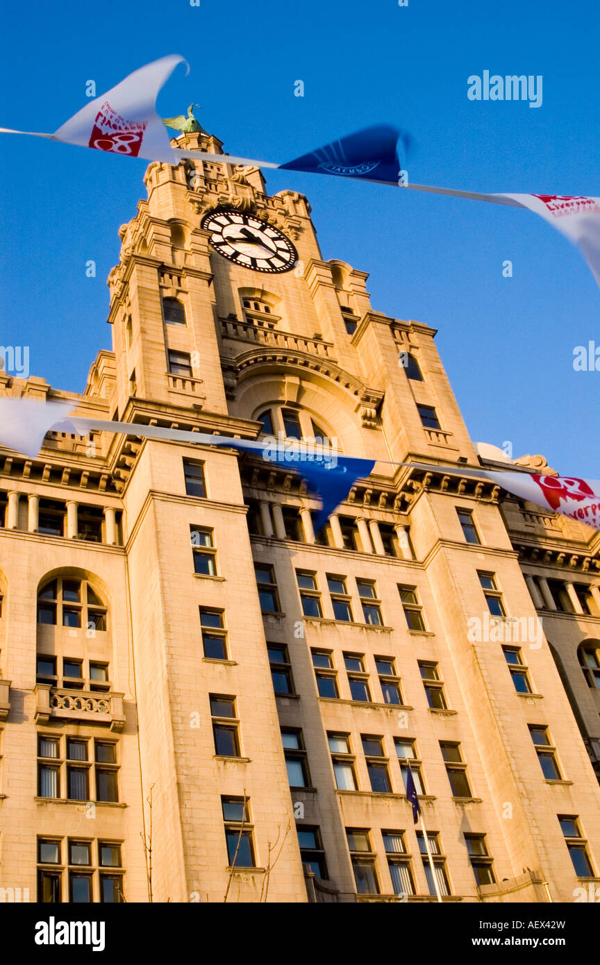 Royal Liver building with small banner flags showing capital of culture ...