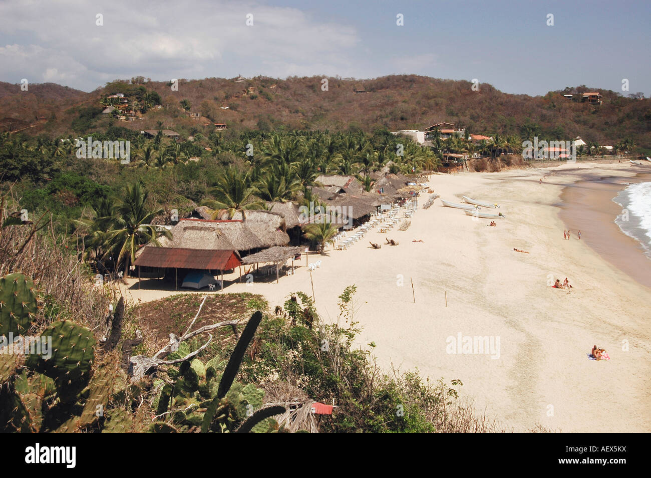 View from the hill overlooking Mazunte beach, Oaxaca coast, Mexico ...