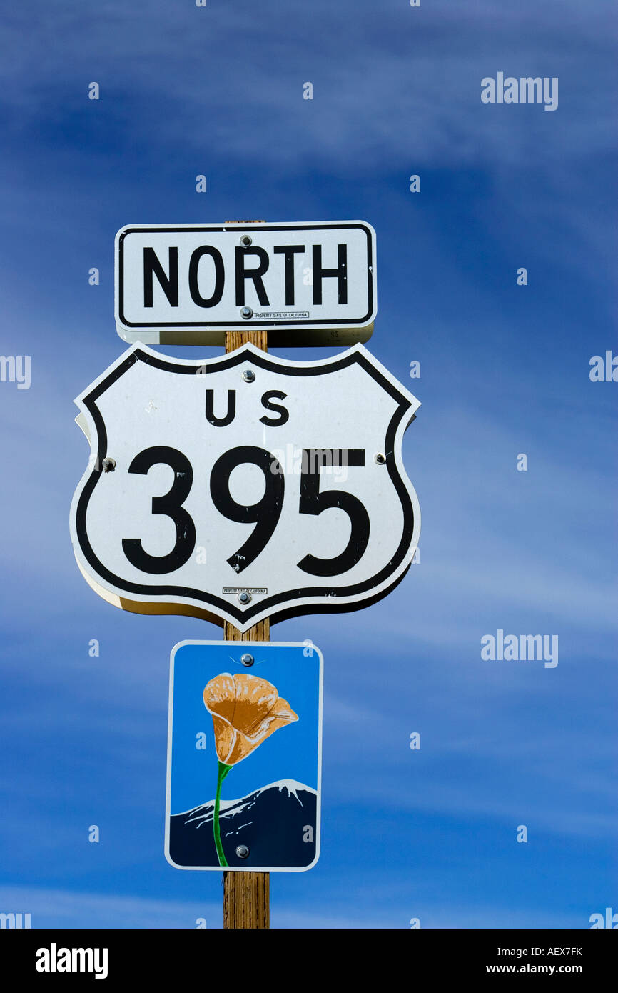 Highway 395 sign post including a California Scenic Highway sign Stock ...