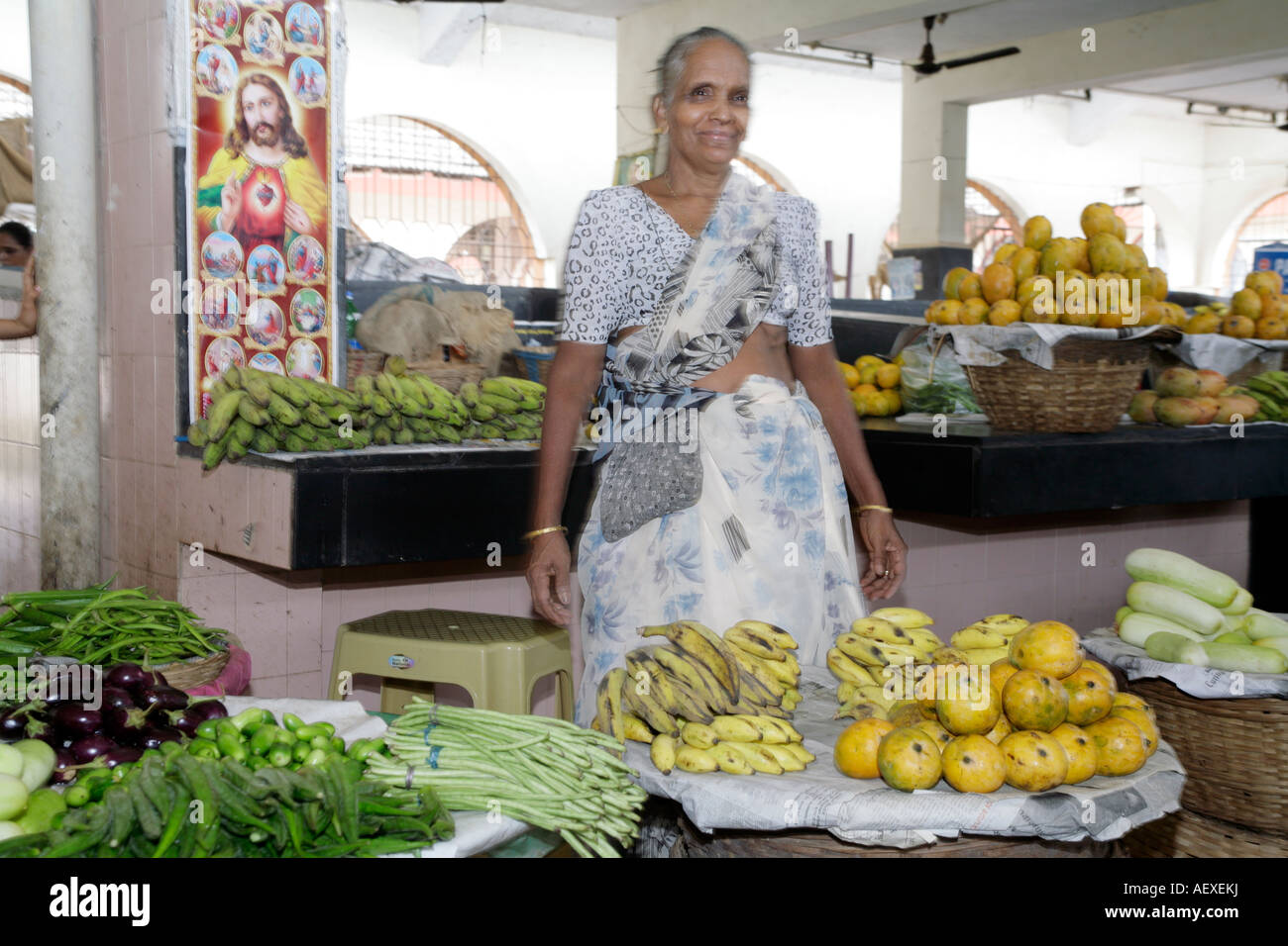 New Market in Margao Goa India Goan Indian woman selling fruit and ...
