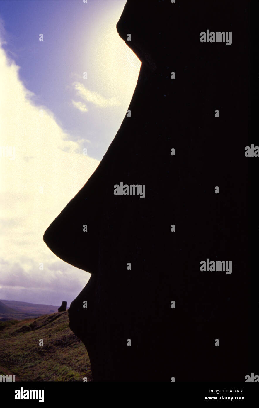 Giant moai statue profile of face eyes nose mouth in silhouette twin in ...