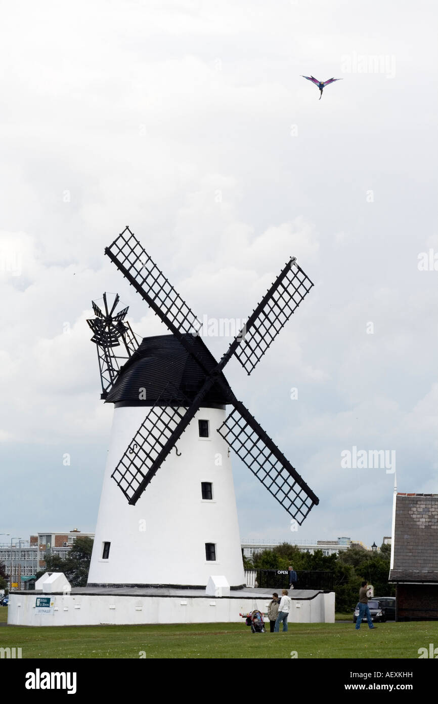 Windmill at Lytham near Blackpool with a kite flying in the air Stock ...