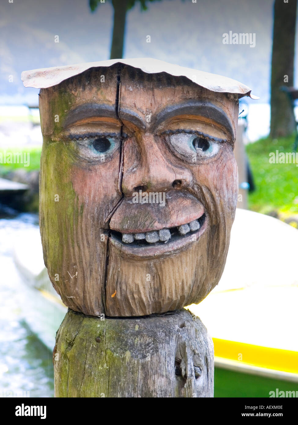 Wood caving figure in Traunkirchen Salzkammergut Austria face ...