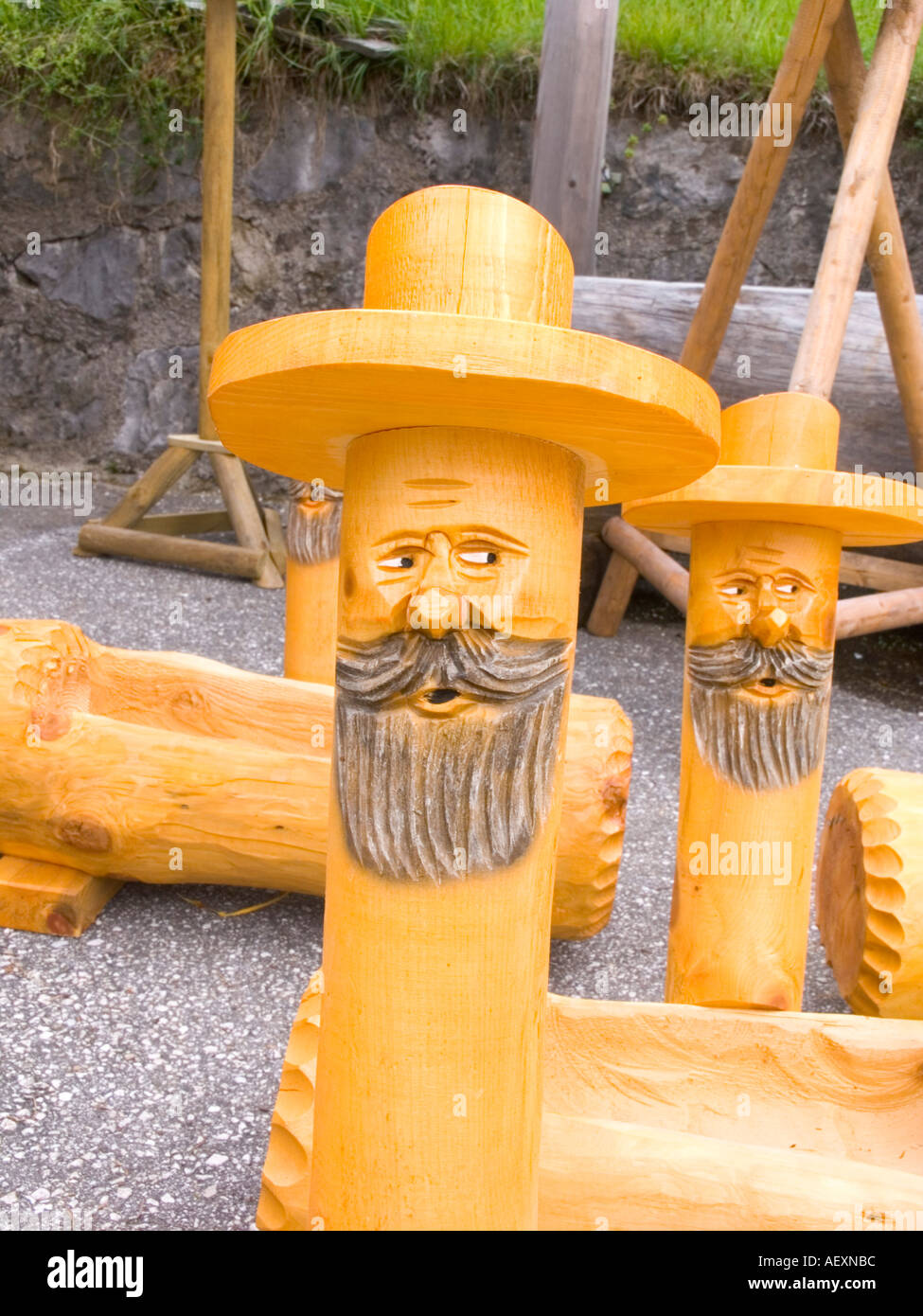 Wood carving wooden face old man elderly mustache mustache Oberbayern ...