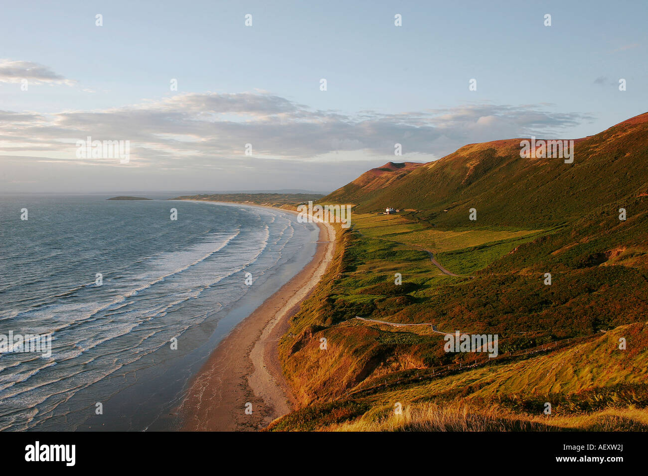 Rhossili Bay at Sunset Gower South Wales UK Stock Photo - Alamy