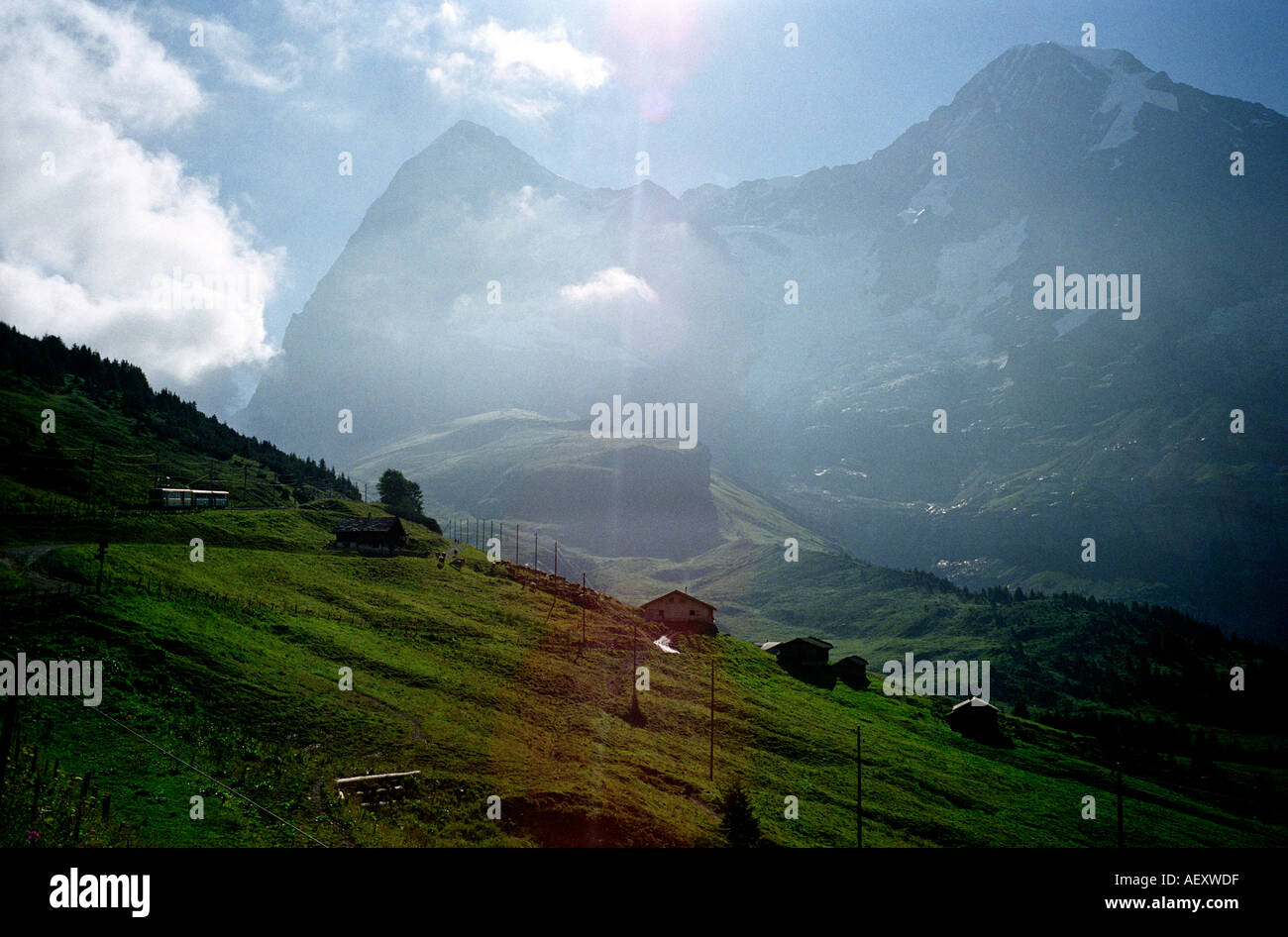 SWITZERLAND THE EIGER VIEWED FROM TRAIN UP FROM WENGEN 2005 Stock Photo ...