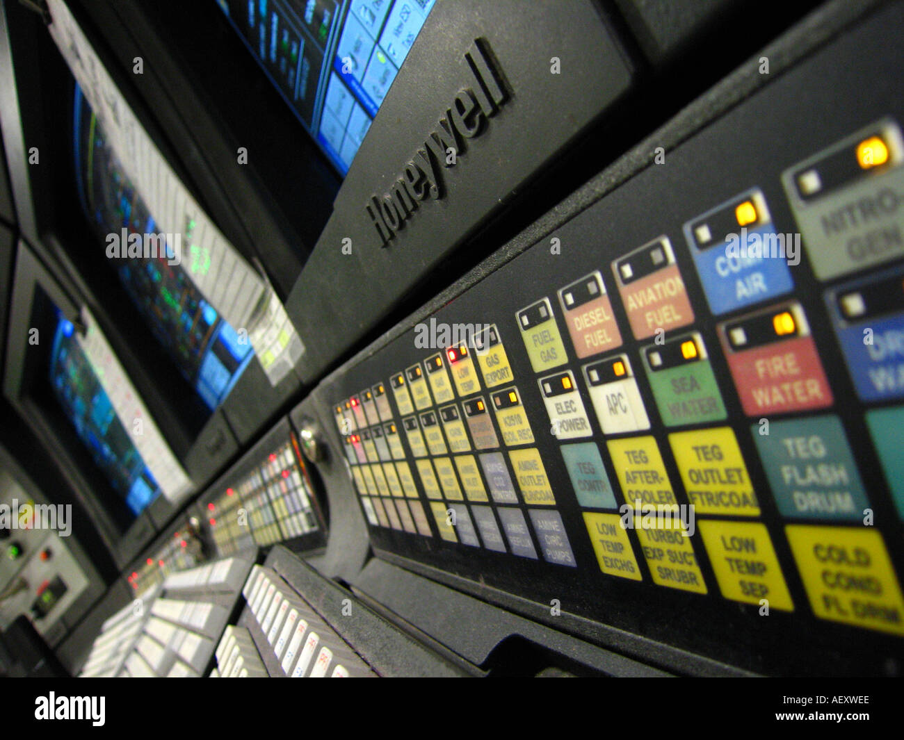 Horizontal abstract perspective of a oil refinery platform control ...