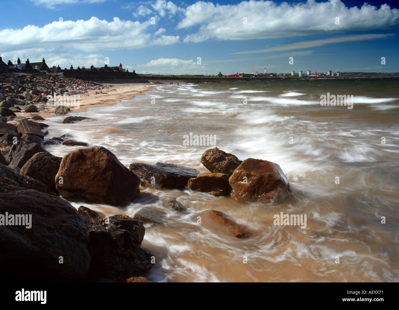 Landscape format image of Aberdeen Beach and promenade Scotland against ...